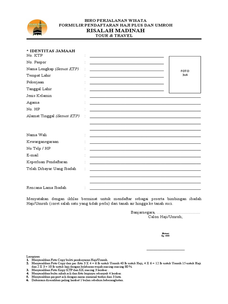 Formulir Pendaftaran Haji Plus dan Umroh | PDF