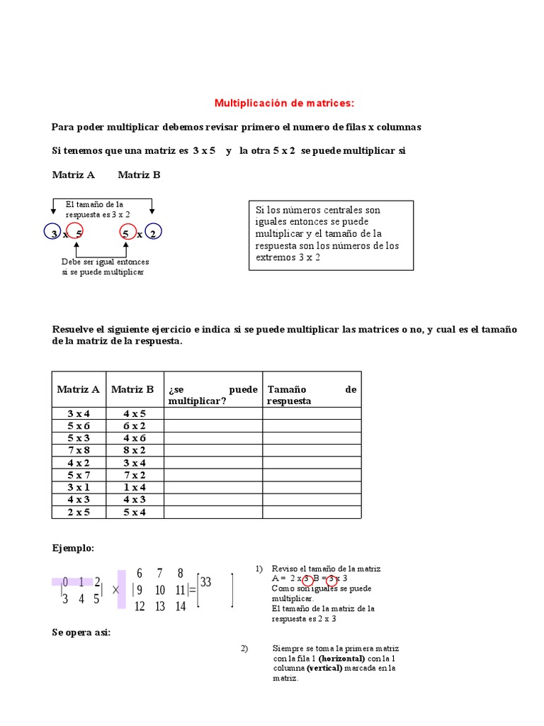 Multiplicación de Matrices | Descargar gratis PDF | Matriz (Matemáticas ...