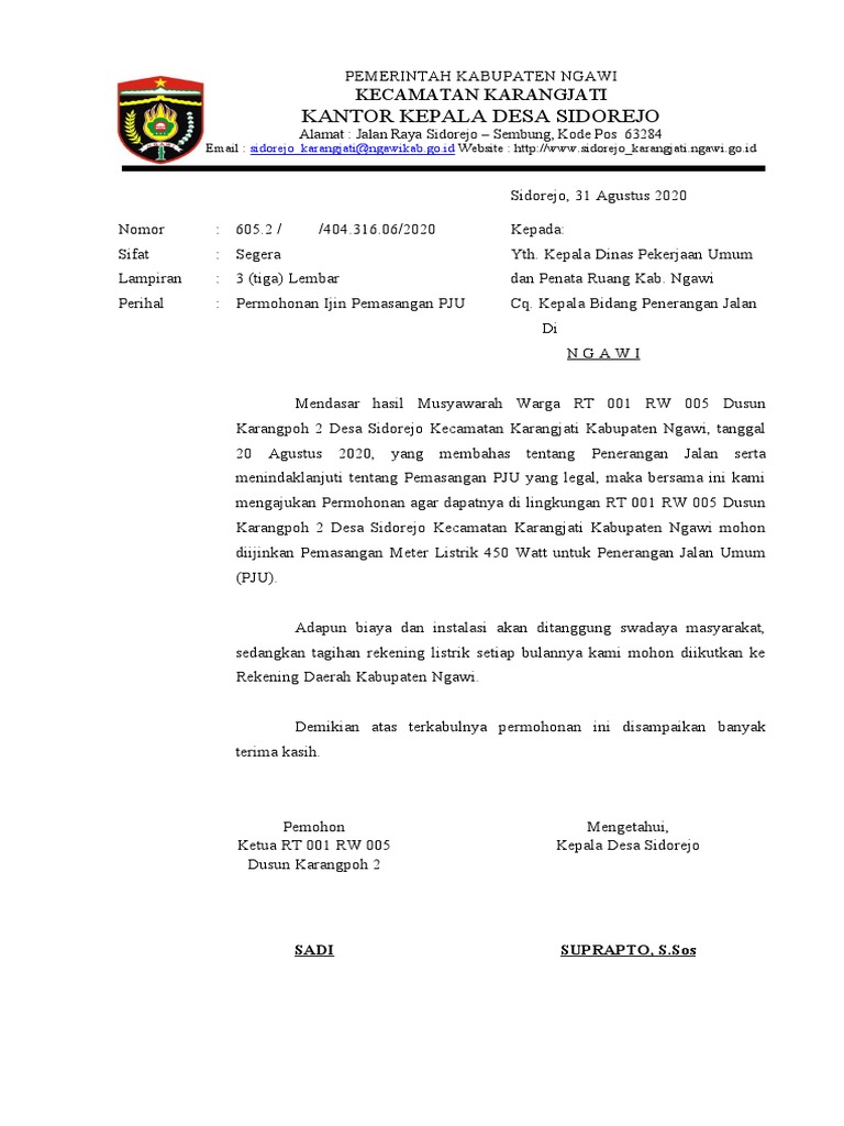 Proposal Lampu Jalan - Karangpoh RT 01 | PDF