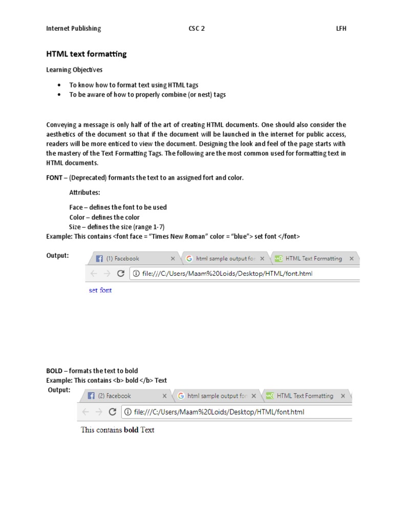 Html Text Formatting Pdf Html Element Html