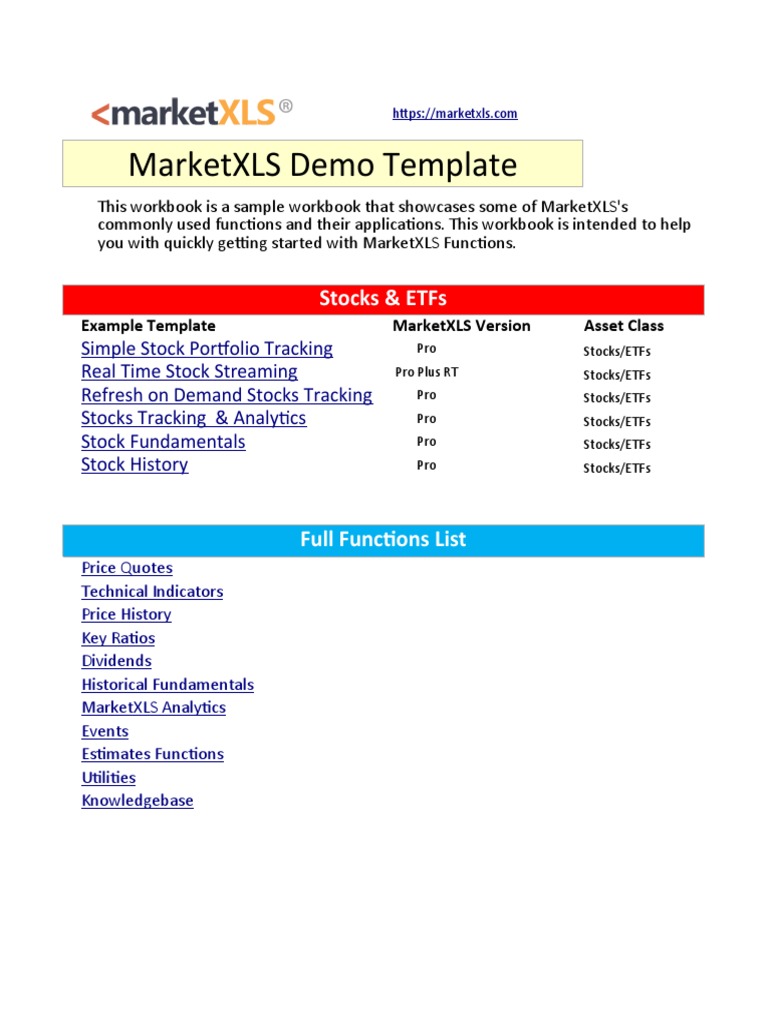 MarketXLS Demo Template Overview | PDF | Exchange Traded Fund | Option ...