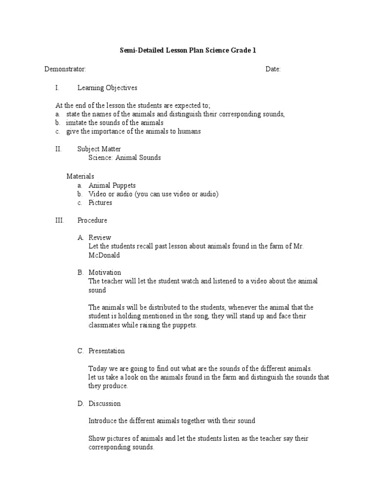 Lesson Plan in Science: Animal Sound | PDF | Mouse | Lesson Plan
