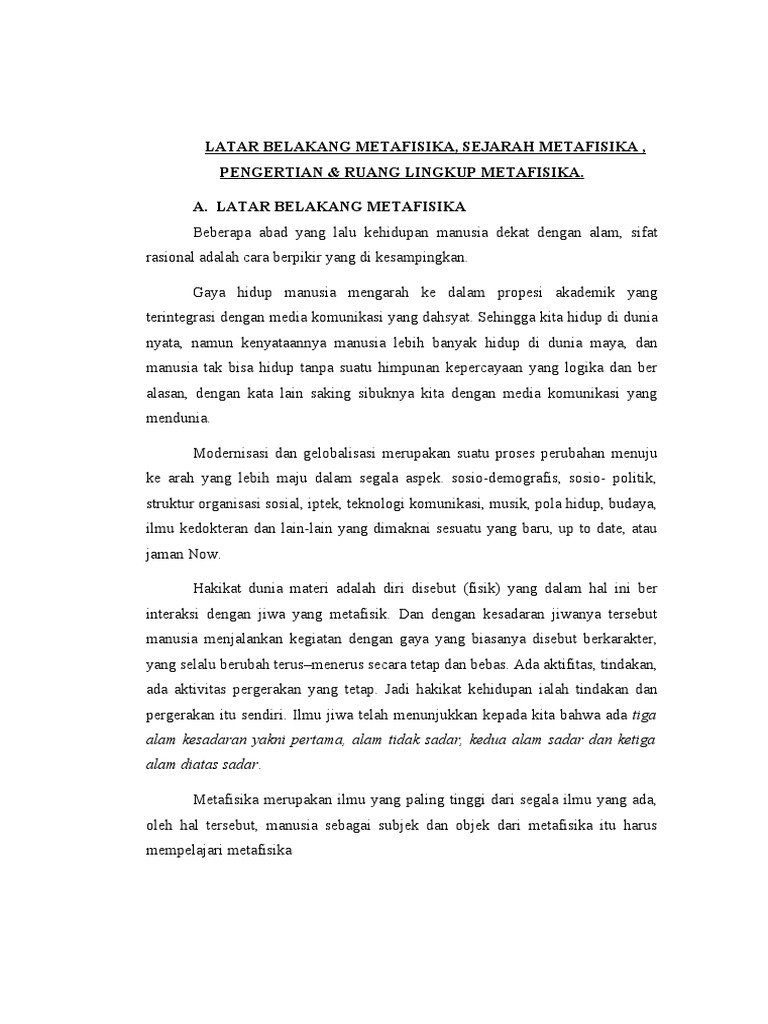 Latar Belakang Metafisika | PDF