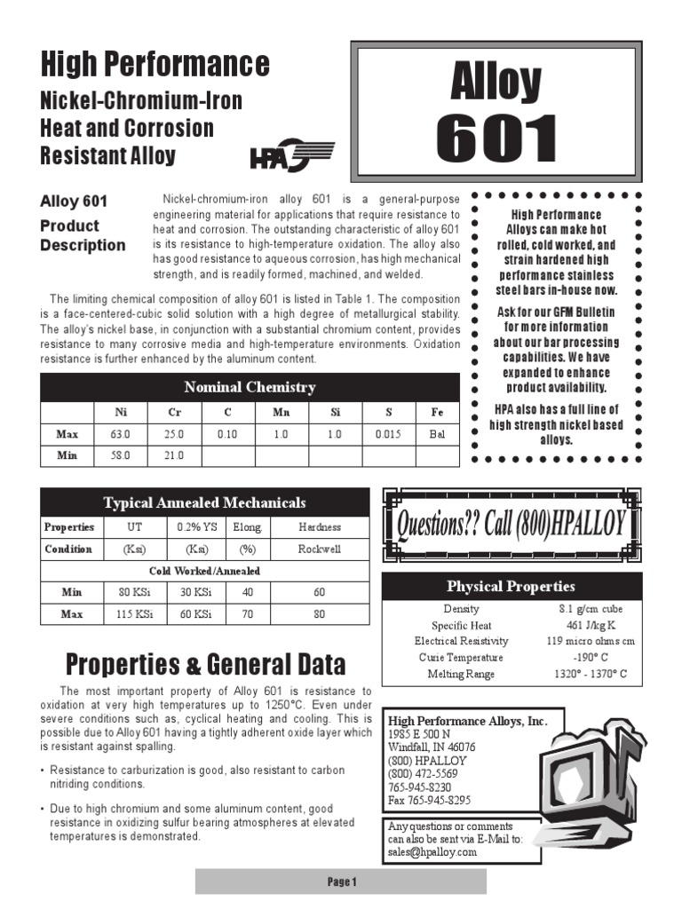 HP Alloy 601 | PDF | Alloy | Corrosion