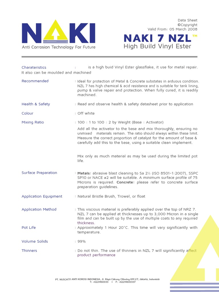 NZL 7 High Build Vinyl Ester | PDF | Polyvinyl Chloride | Concrete