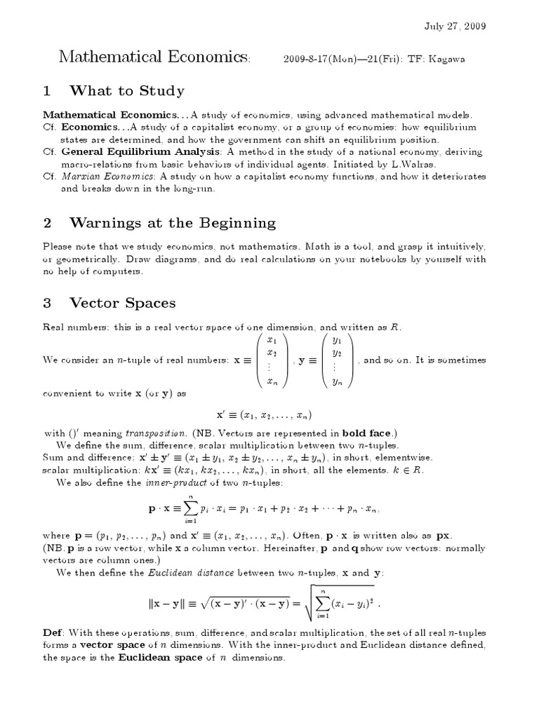 Mathematical Economics: 1 What To Study | PDF | Production Function ...