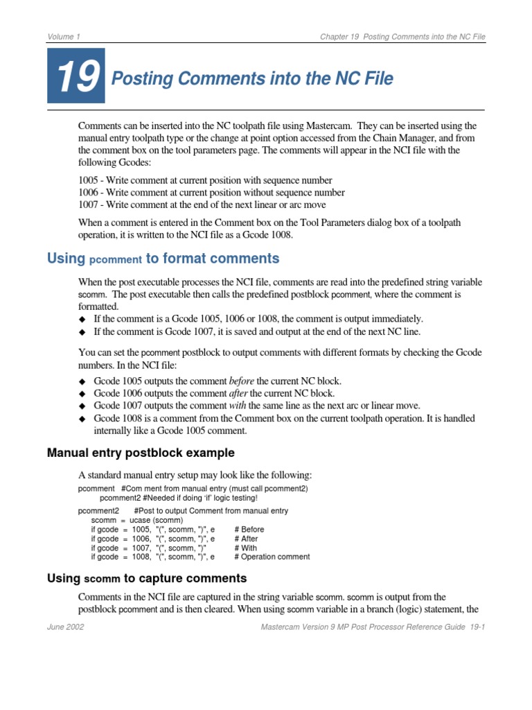 Posting Comments Into The NC File: Using To Format Comments | PDF ...