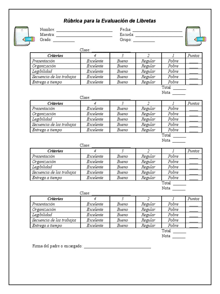 Rubrica Libreta | PDF | Métodos de evaluación | Evaluación