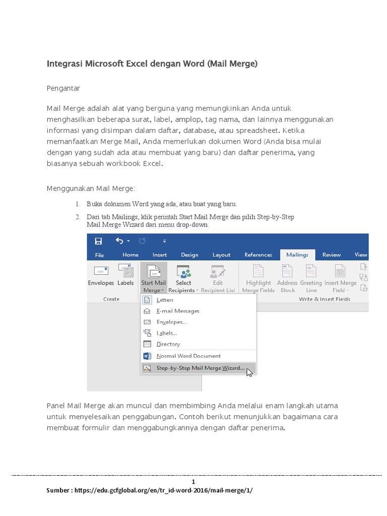 Integrasi Microsoft Excel Dengan Word (Mail Merge) | PDF