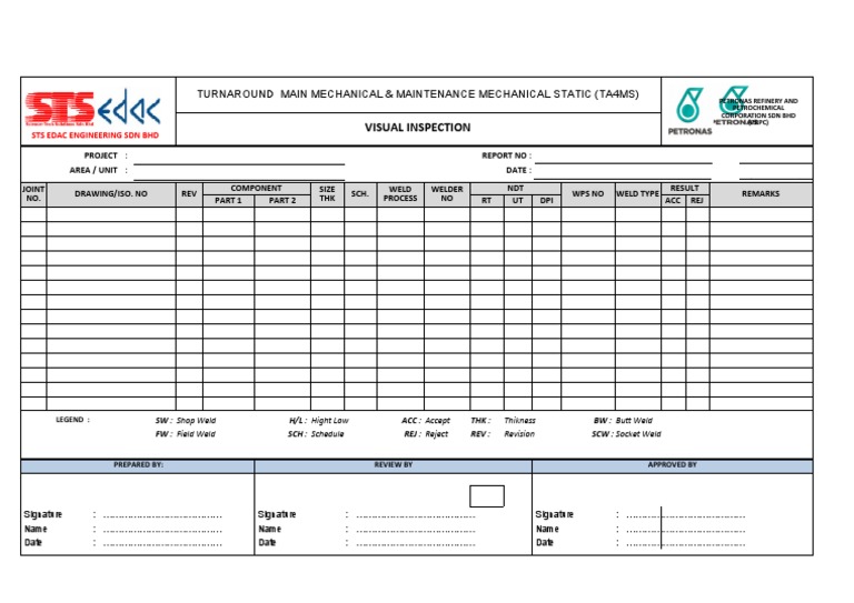 F07-Visual Inspection Report NEW | PDF | Electric Heating | Welding