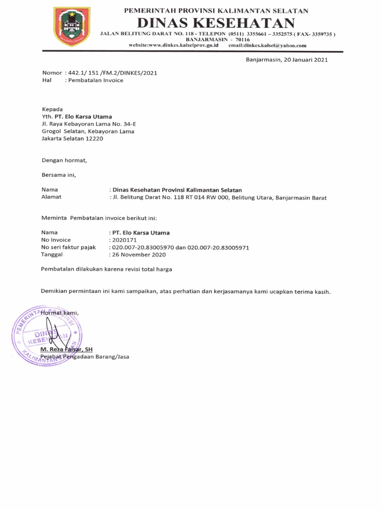 Surat Pembatalan Invoice | PDF