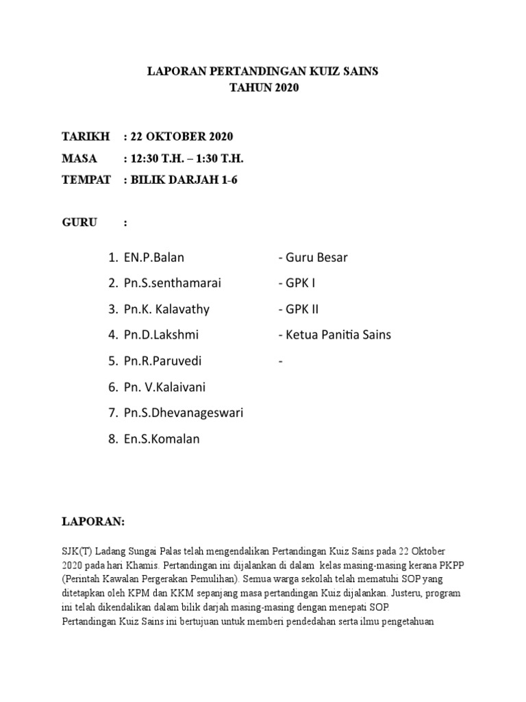 Laporan Kuiz Sains | PDF