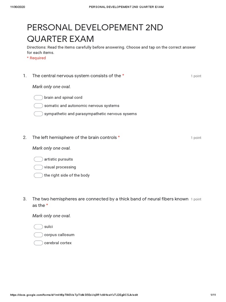 PERSONAL DEVELOPEMENT 2ND QUARTER EXAM - Google Forms | PDF ...