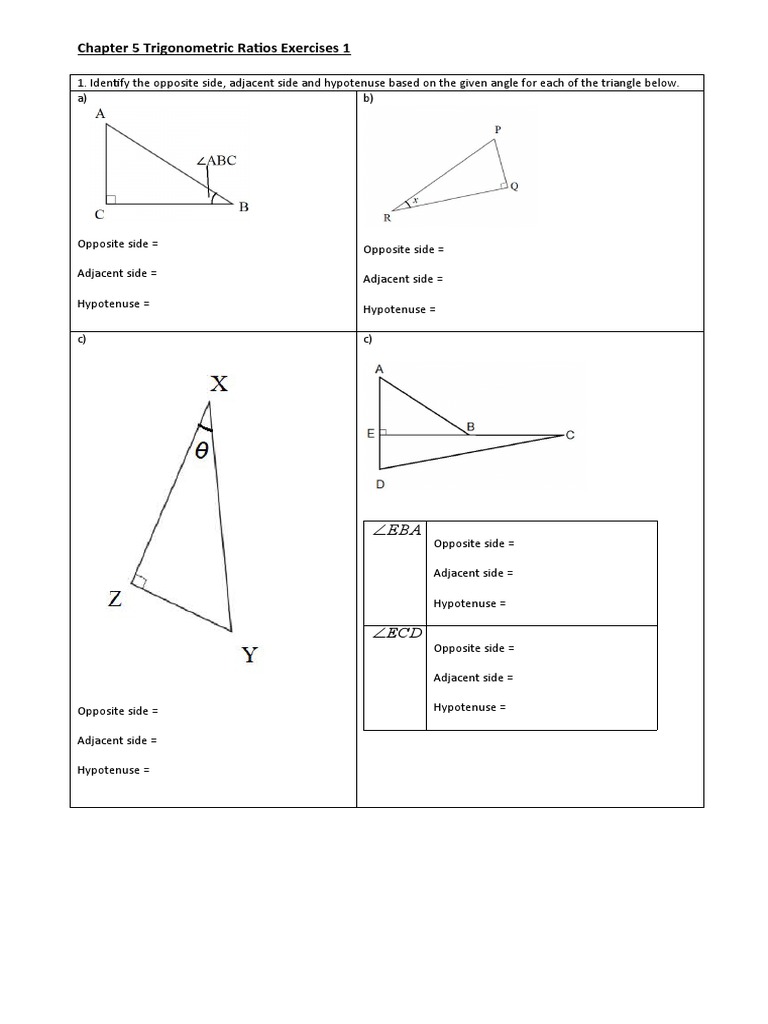 Maths Form 3 Chapter 5 Trigonometri Ratios Exercise 1 | PDF