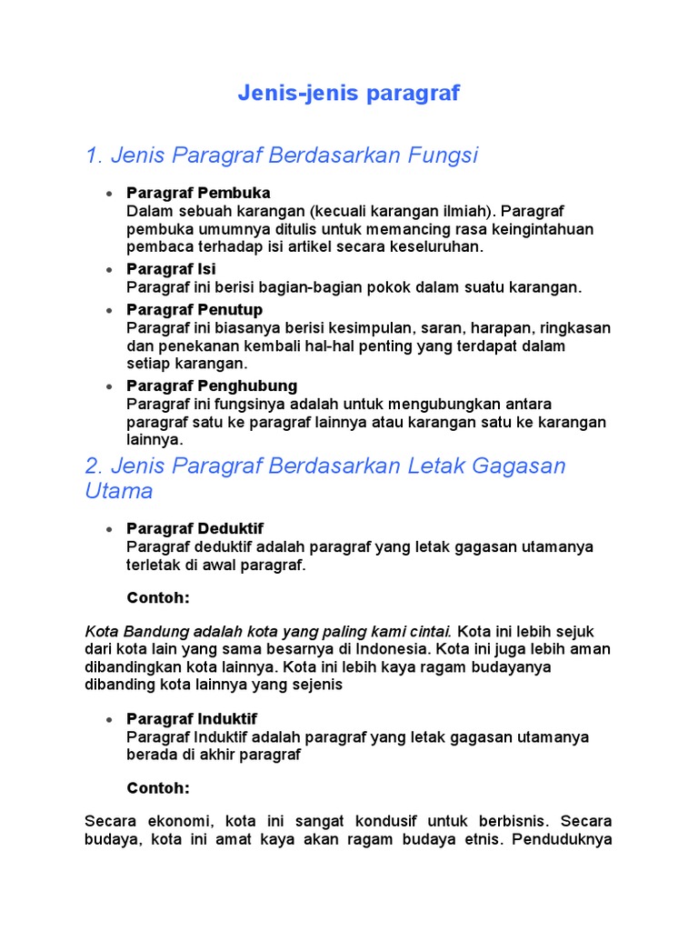Jenis Paragraf Berdasarkan Fungsi | PDF | Kajian Bahasa Asing
