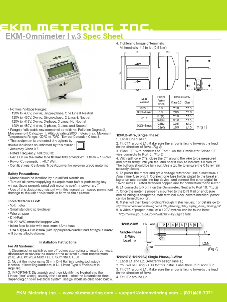 Spec Sheet: EKM-Omnimeter I v.3 | PDF | Fuse (Electrical) | Mains ...