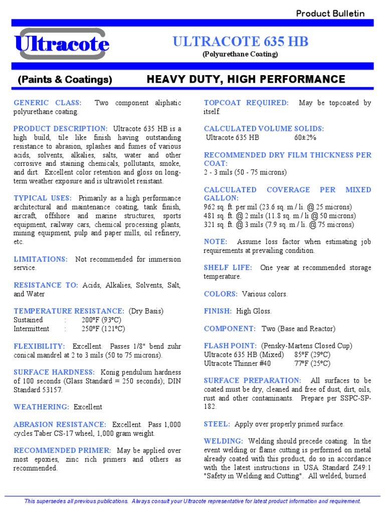 Ultracote 635 HB | PDF | Varnish | Paint