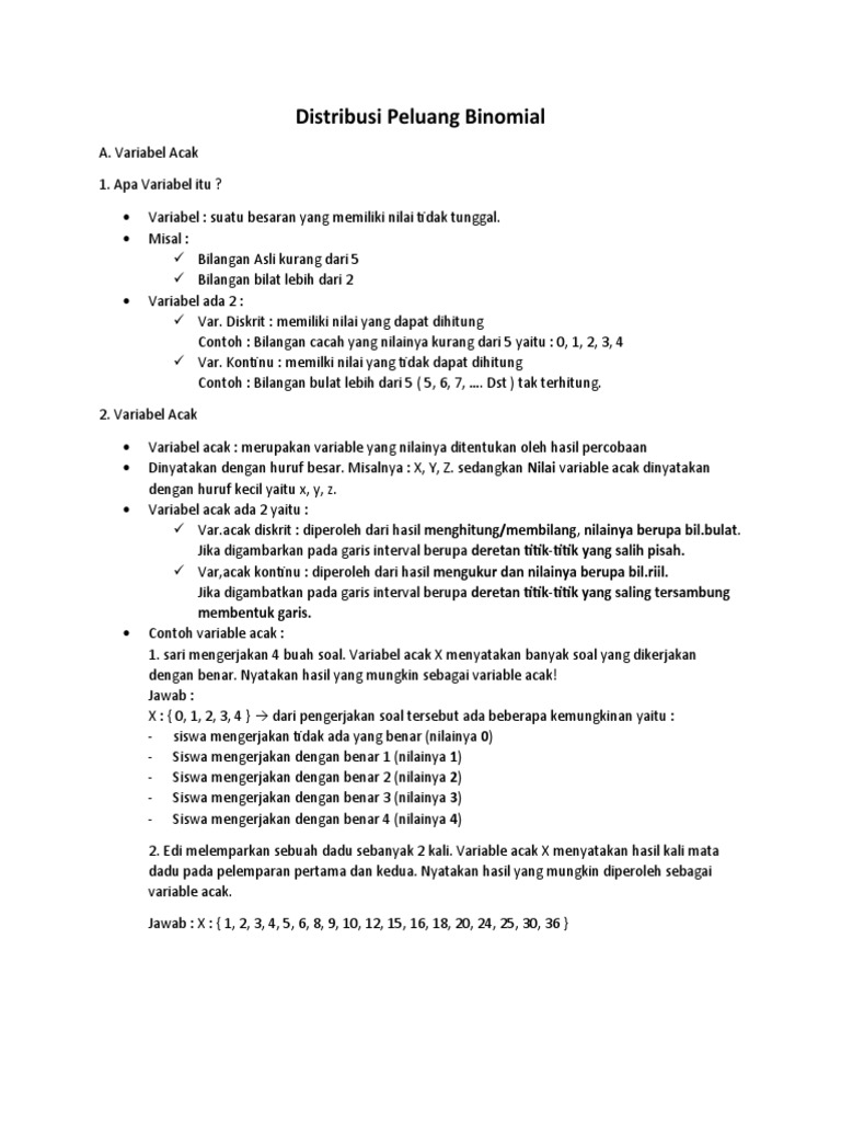 Variabel Acak dan Distribusi Binomial | PDF | Metode & Bahan Ajar ...