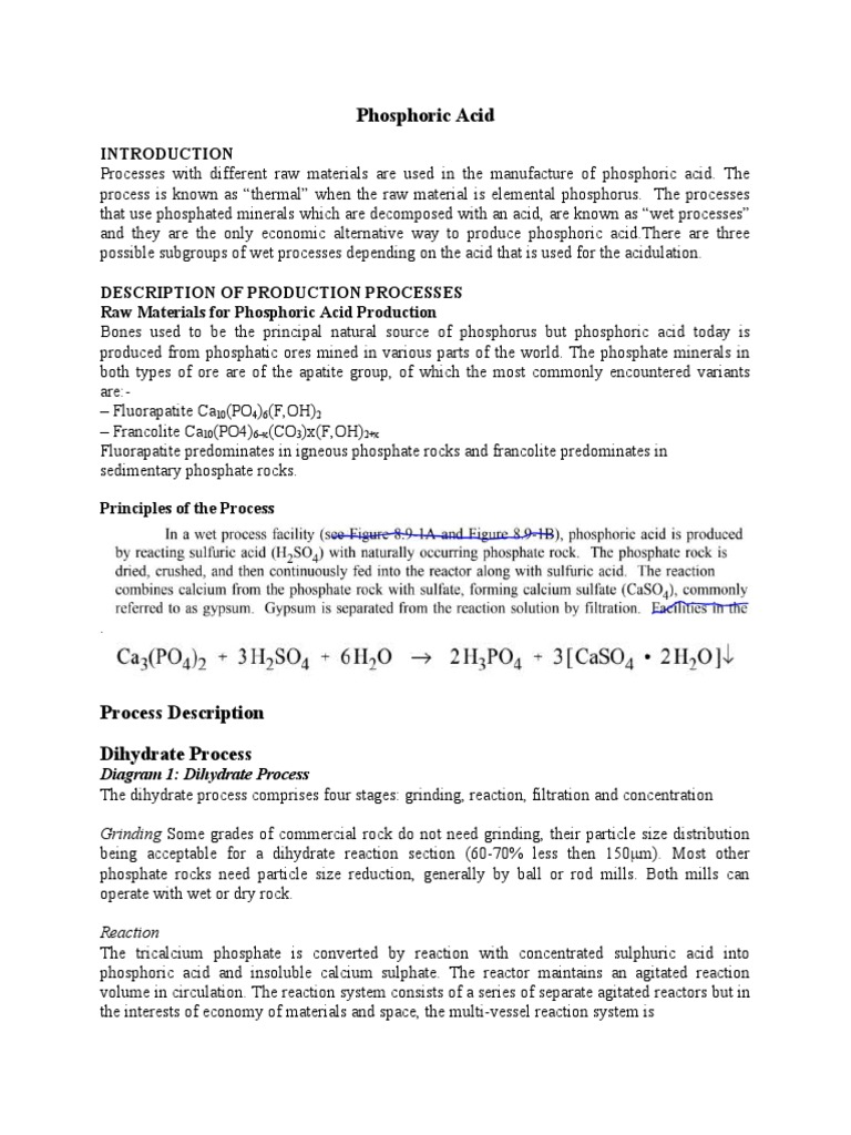 Phosphoric Acid: Diagram 1: Dihydrate Process | PDF | Phosphate ...