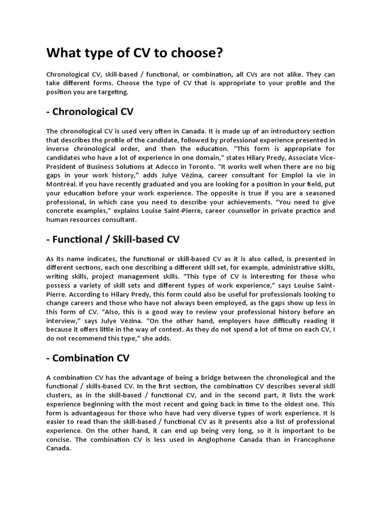 What Type of CV To Choose | PDF | Résumé | Communication