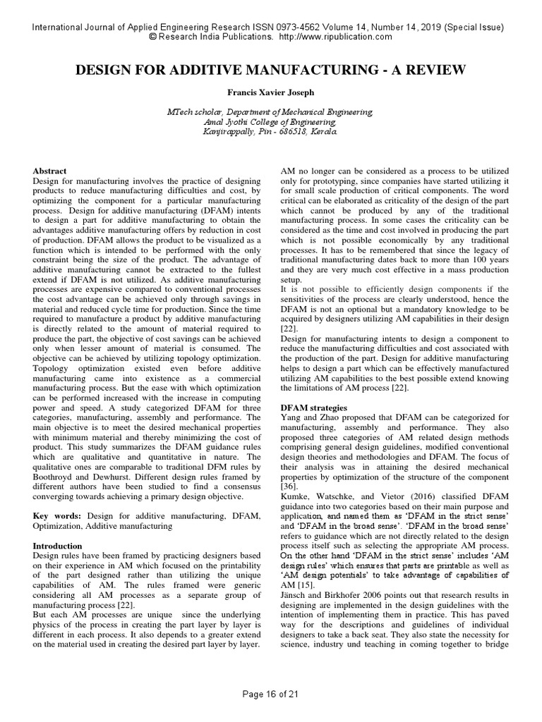 Design For Additive Manufacturing - A Review | PDF | 3 D Printing | Design