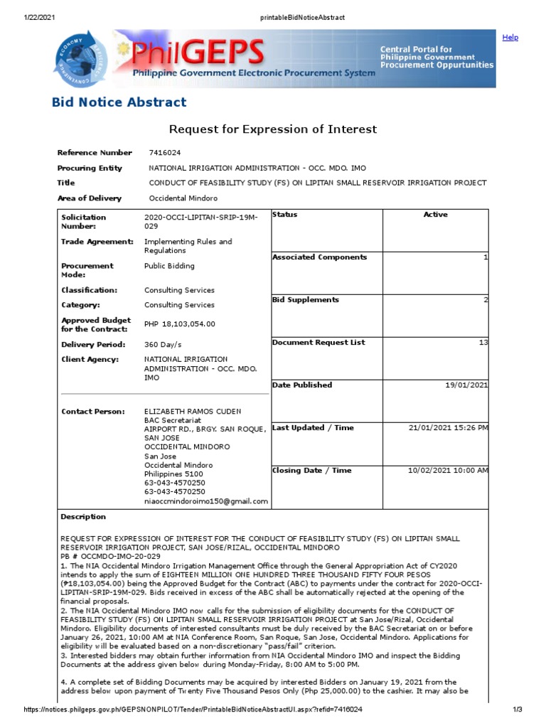 Bid Notice Abstract: Request For Expression of Interest | PDF ...
