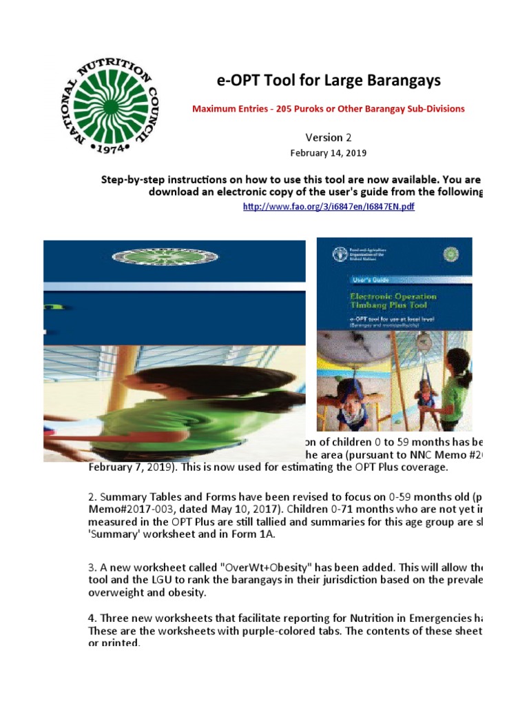 EOPT Tool For Large Barangays | PDF | Worksheet | Microsoft Excel