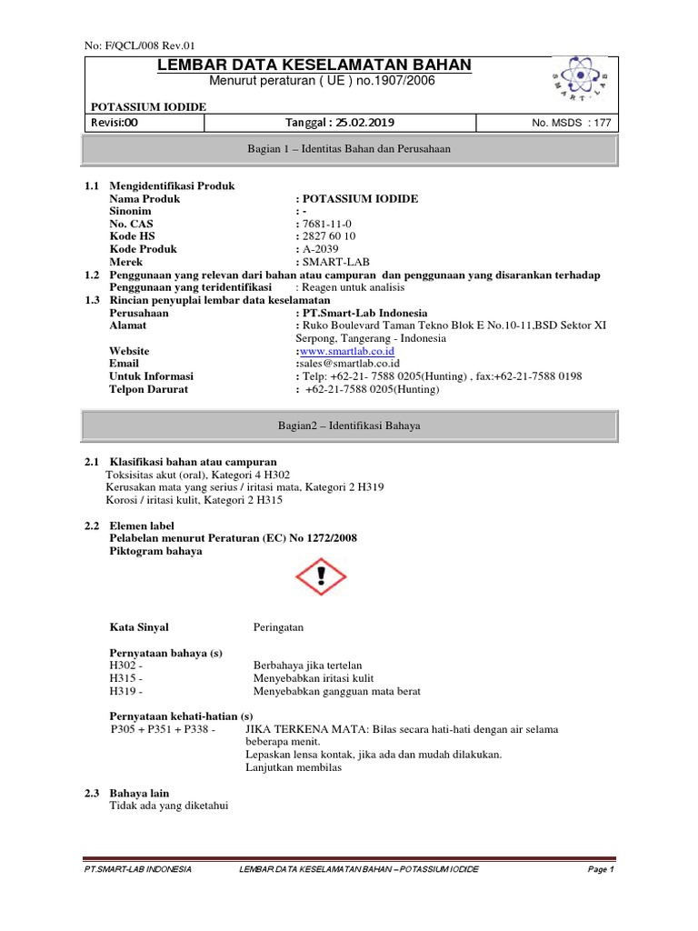 MSDS Potassium Iodide (Indo) | PDF