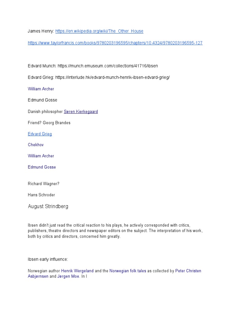 Ibsen Research For Scene Study | PDF