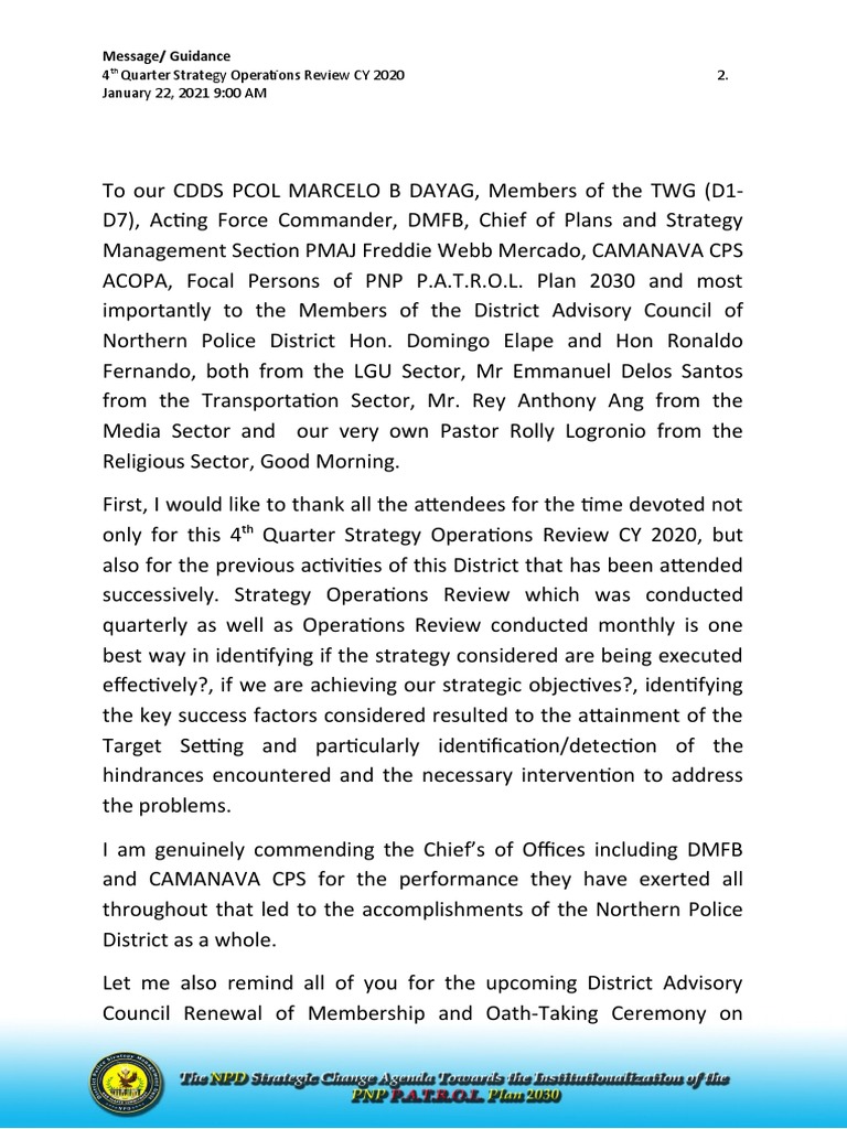 4 Quarter Strategy Operations Review CY 2020 2. January 22, 2021 9:00 ...