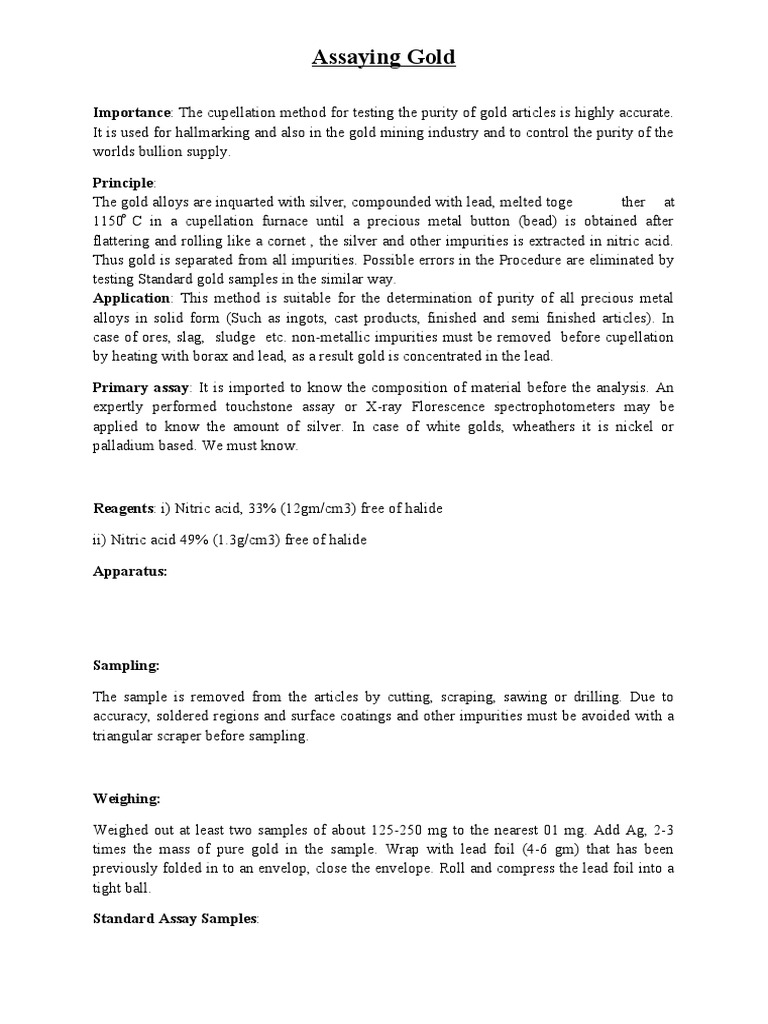 Assaying Gold | PDF | Metallurgical Assay | Sets Of Chemical Elements