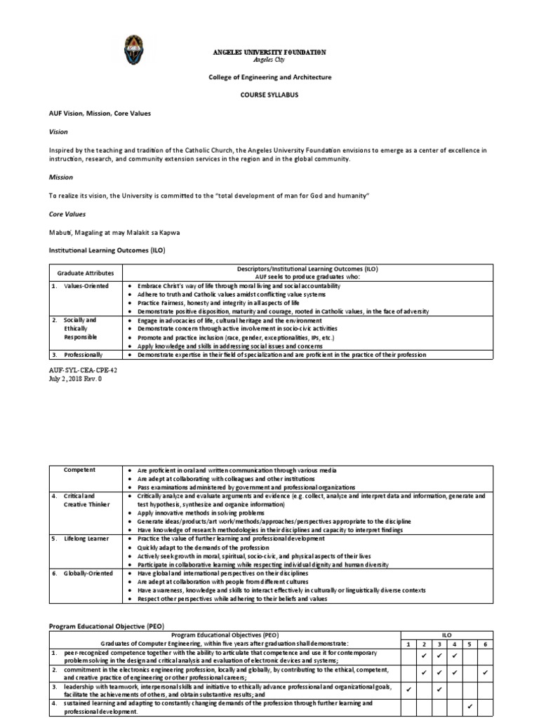 College of Engineering and Architecture Course Syllabus AUF Vision ...