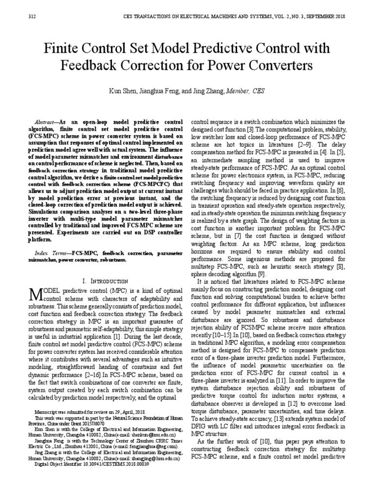 Finite Control Set Model Predictive Control With Feedback Correction ...