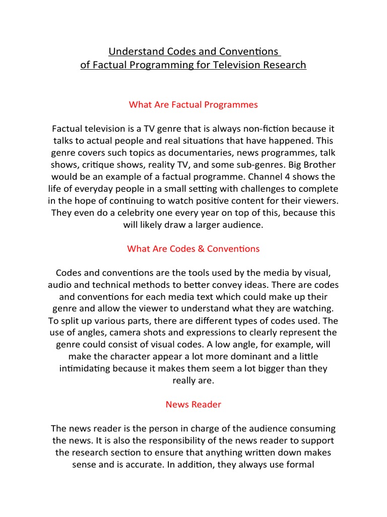 Understand Codes and Conventions of Factual Programming For Television ...
