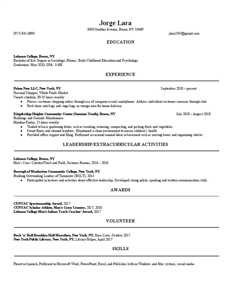 Jorge Lara Resume | Download Free PDF | The Bronx | New York City
