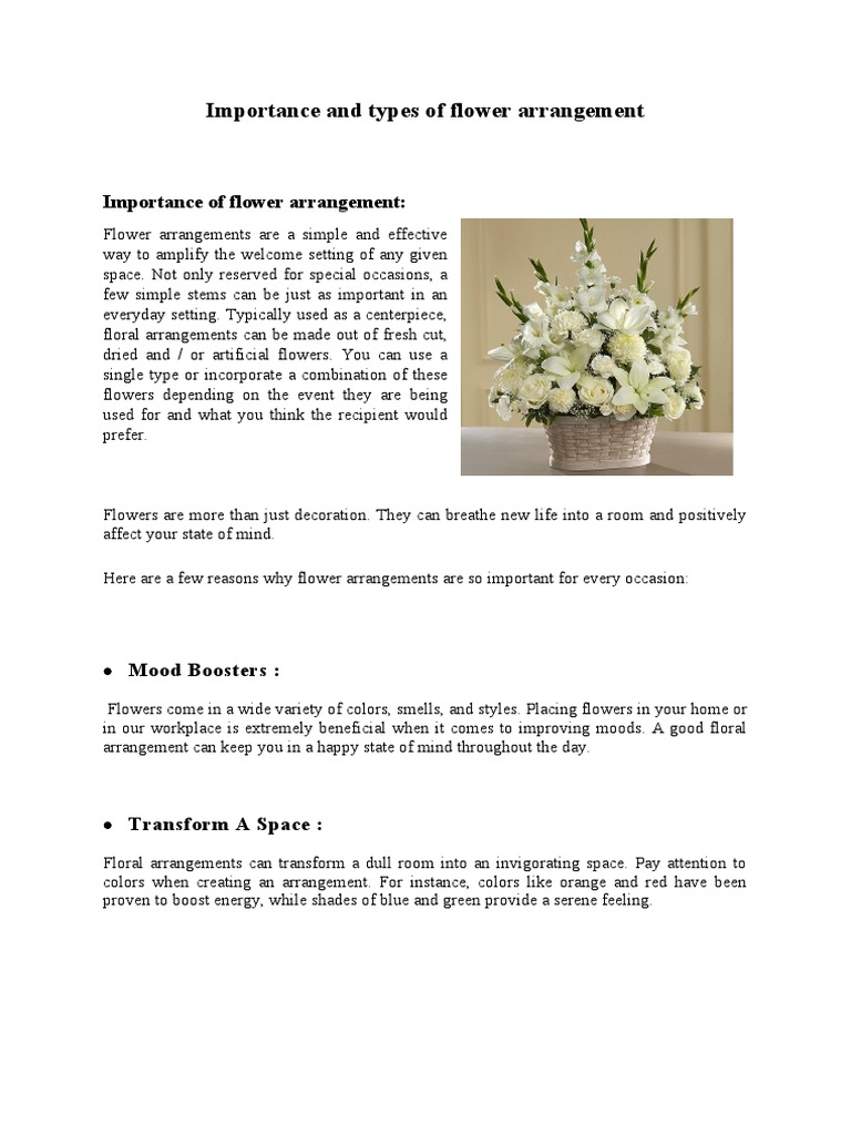 Importance and Types of Flower Arrangement | PDF | Ikebana | Flowers