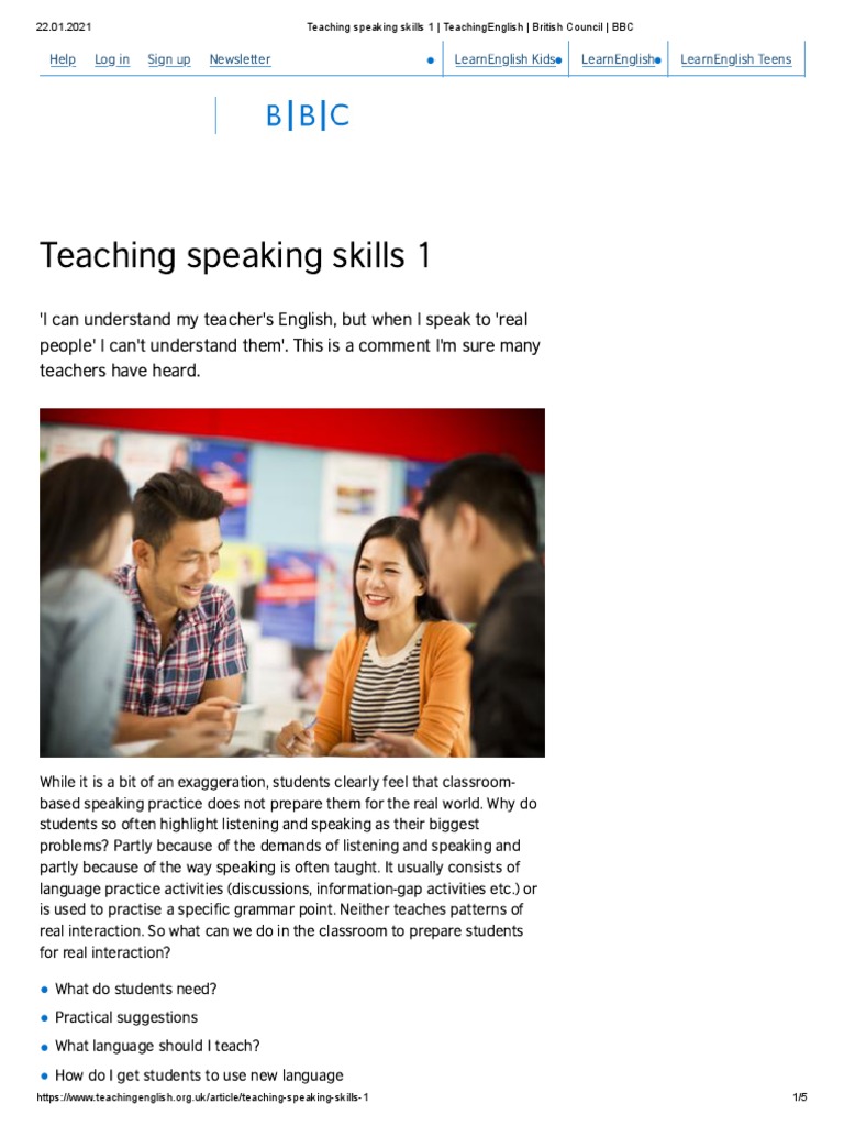 Teaching Speaking Skills 1 Teachingenglish British Council BBC | PDF ...