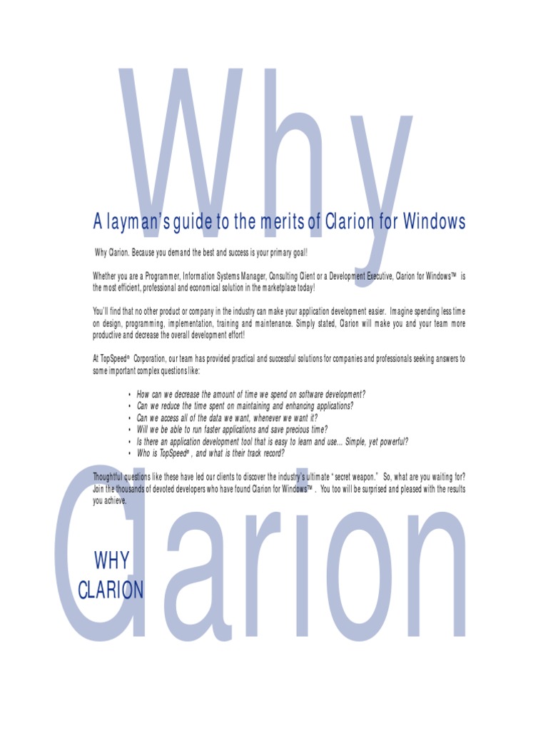 Why Clarion 4 Windows | PDF | Databases | Programmer