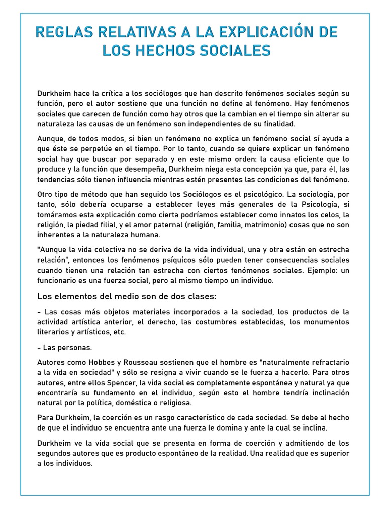 Reglas Relativas A La Explicación de Los Hechos Sociales | PDF | Emile ...