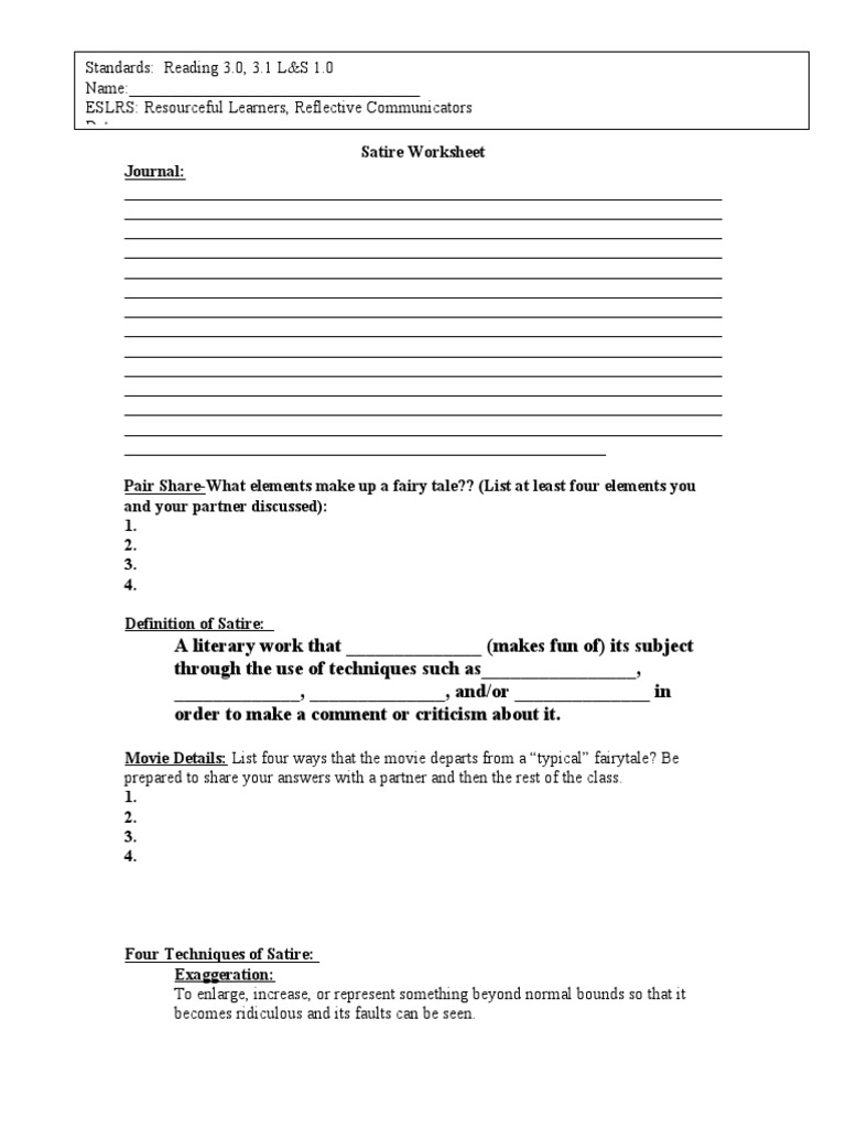 Satire Worksheet | PDF | Satire | Parody