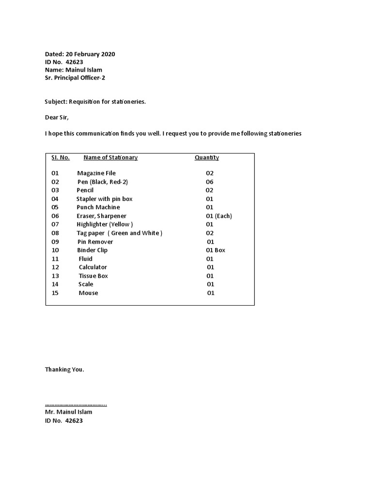 Stationery Requisition Request | PDF