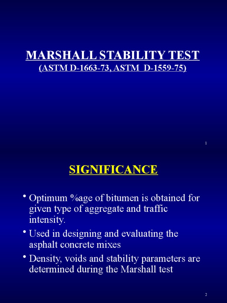 Marshall Stability Test: (ASTM D-1663-73, ASTM D-1559-75) | PDF ...