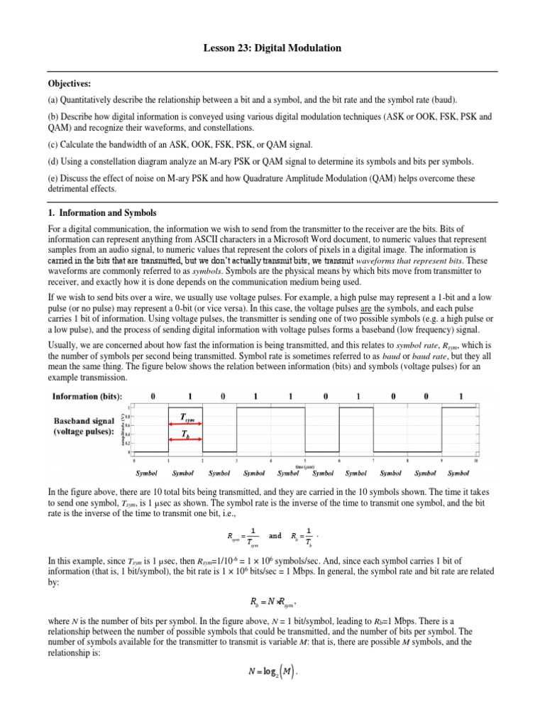 Digital Modulation Course Notes | PDF | Modulation | Electrical Engineering