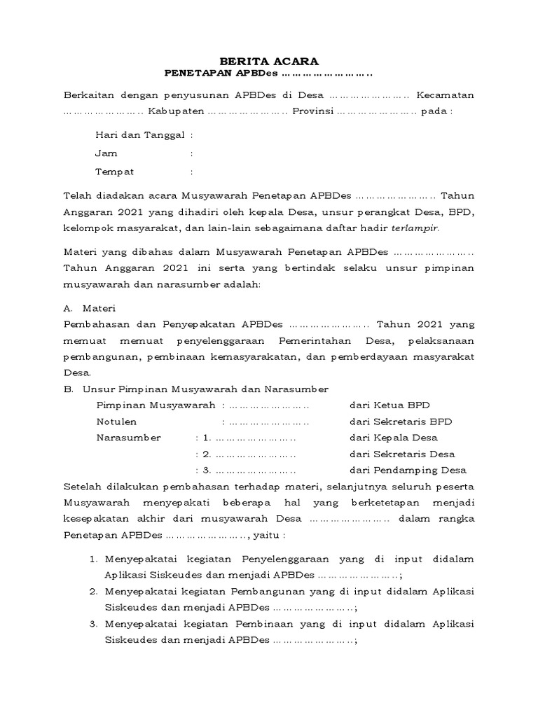 Berita Acara Penetapan APBDes 2025 | PDF