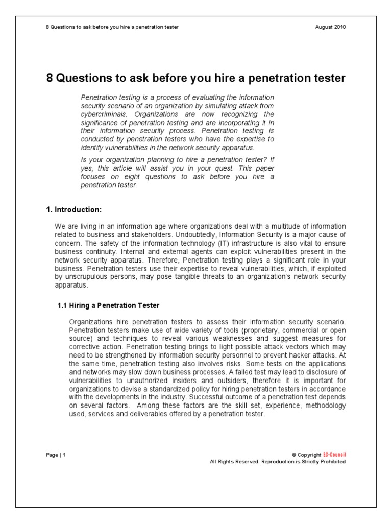 8 Questions To Ask Before You Hire A Penetration Tester | PDF ...