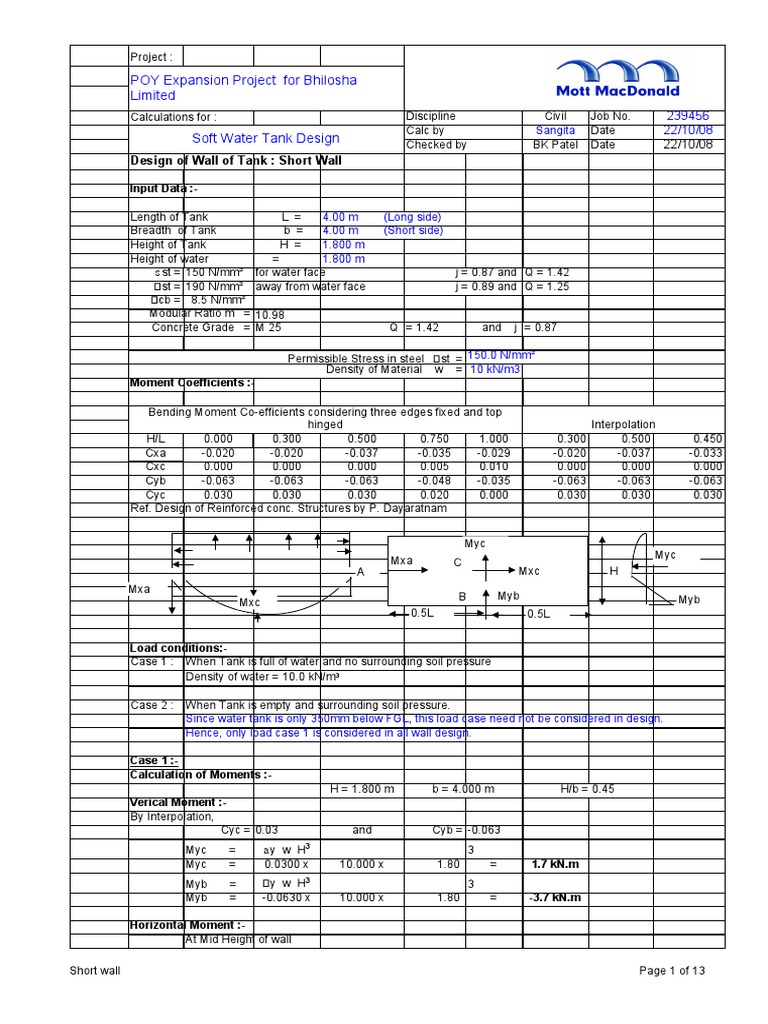 Water Tank Design (With Cover Slab) R | PDF | Beam (Structure) | Column