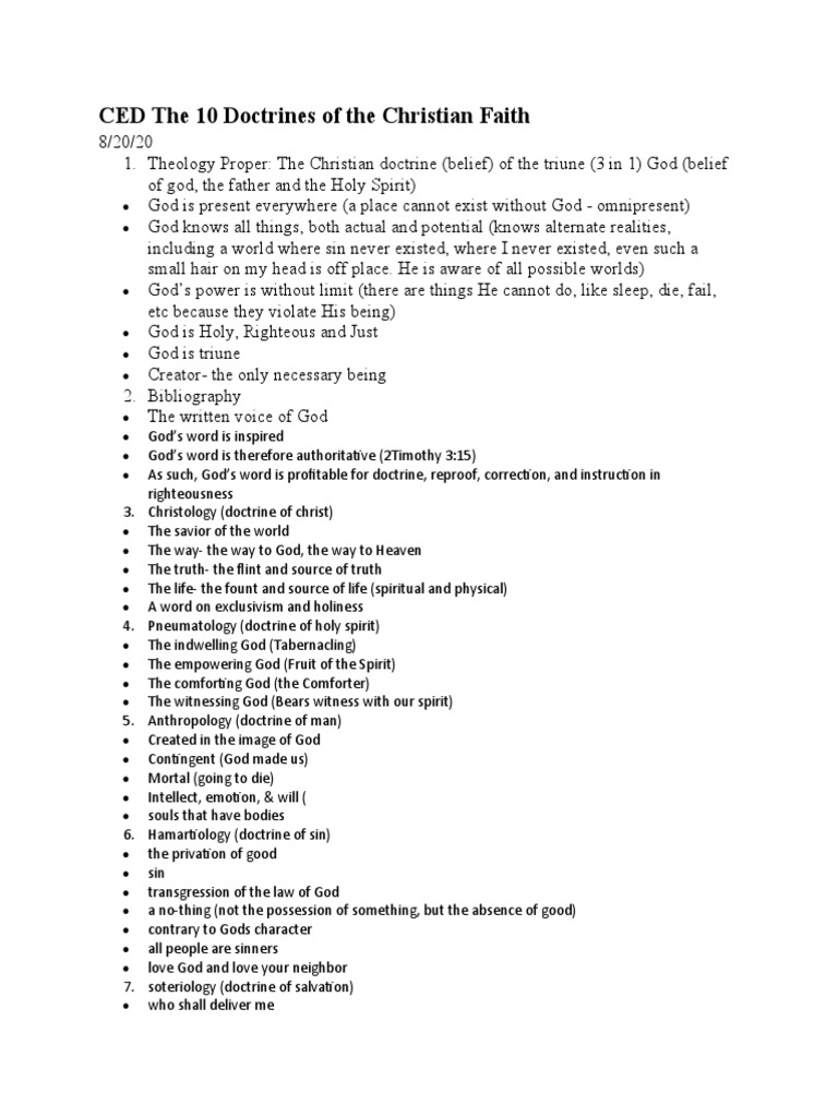 CED121 10 Doctrines of Christian Faith | PDF | Angel | God