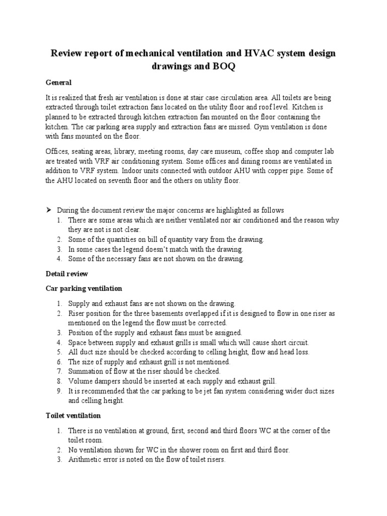 Review of Mechanical Ventilation and HVAC System Design Drawings and ...