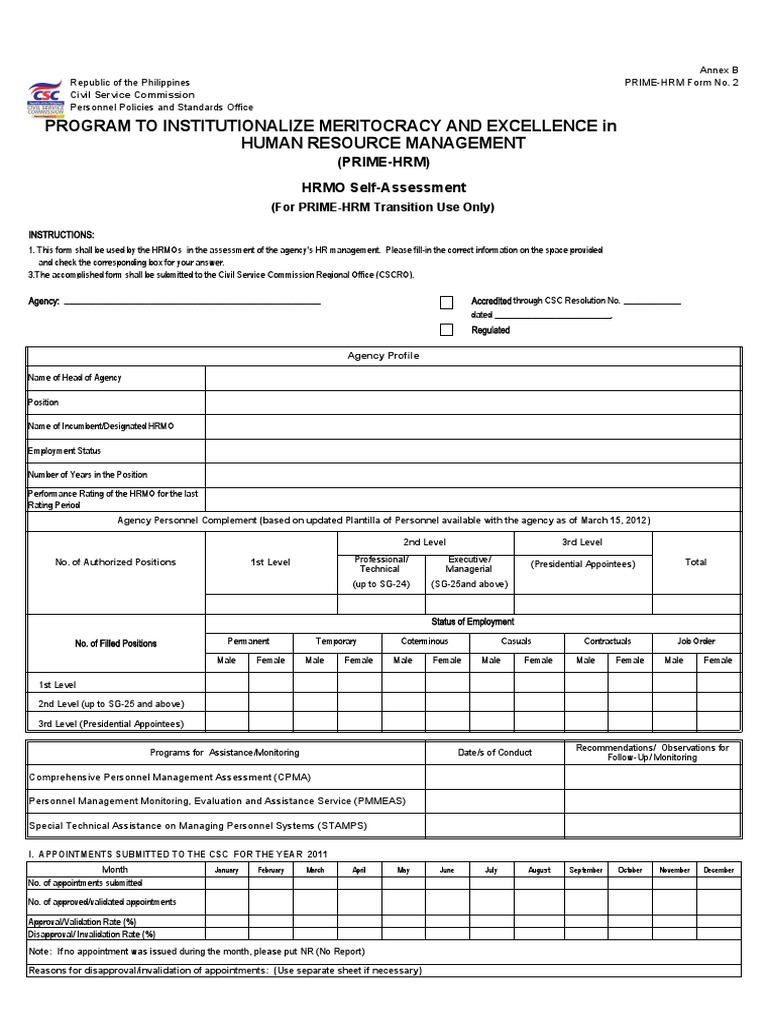 Prime HRM Form 2 Hrmo Self Assessment Mar 20 | PDF | Human Resource ...