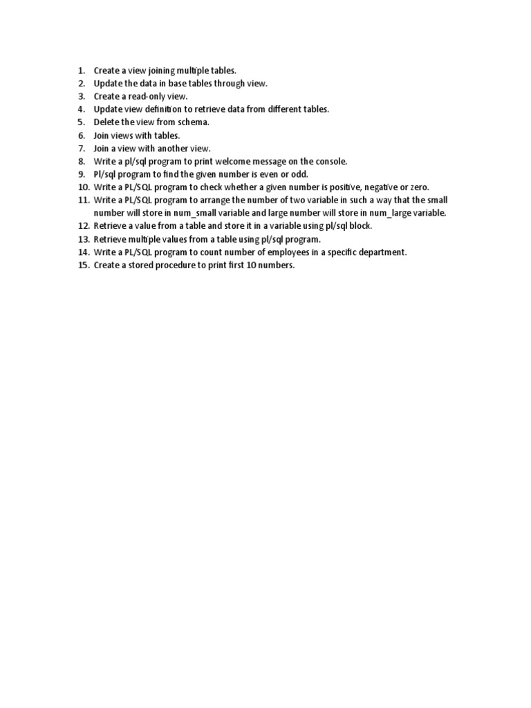PLSQL Practice Programs | PDF PLSQL Practice Programs | PDF